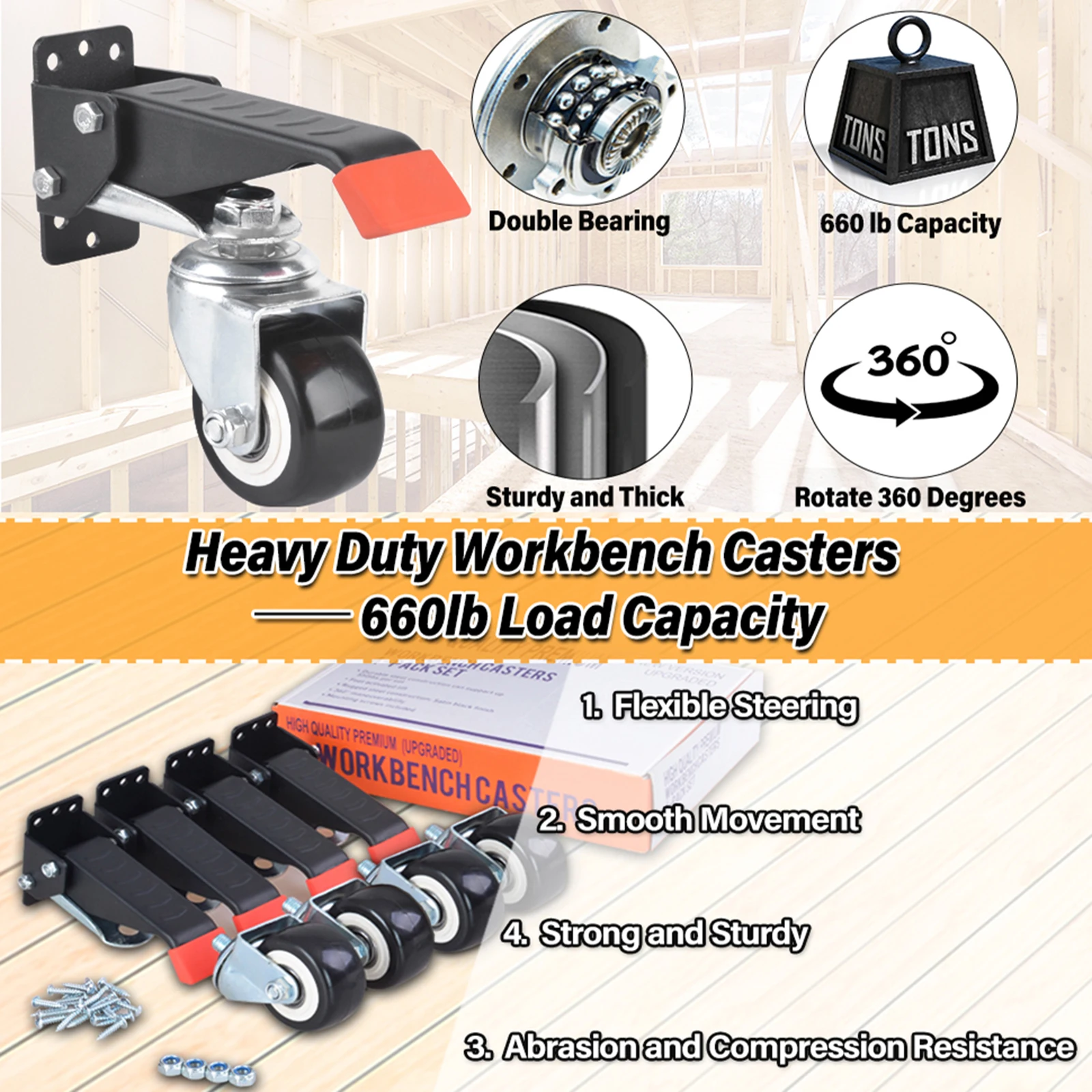 Retractable Workbench Casters Wheels | Install Template | Moving Tool ...