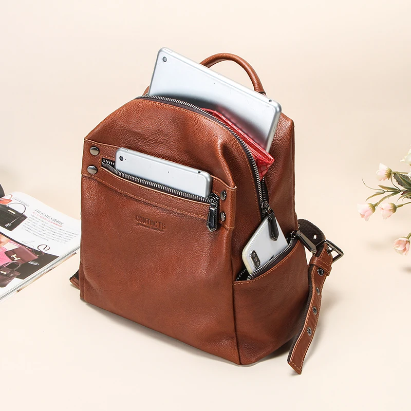 Contact's Retro Small Backpack Women Genuine Leather Rucksack Women's ...