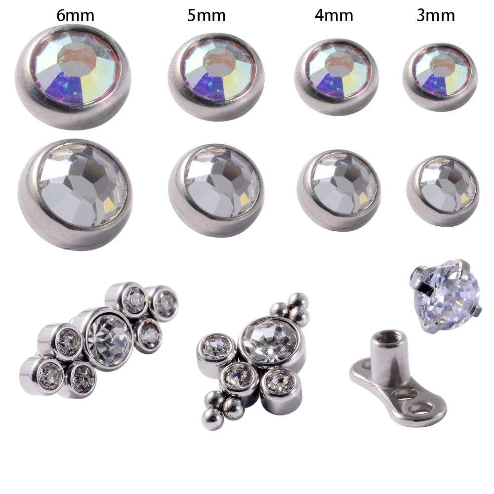 1pc G23 Titanium Micro Dermal Anchor Crystal Top Dermal Piercings ...
