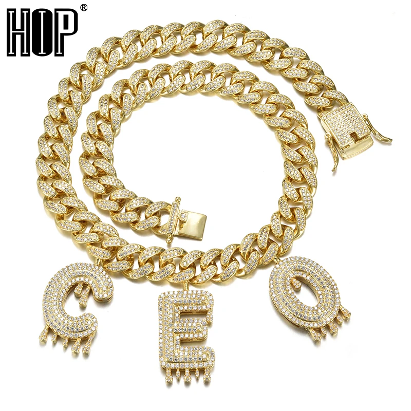 Hip Hop Custom Name 12MM DIY A Z Drip Bubble Letters Choker Cuban Chain ...
