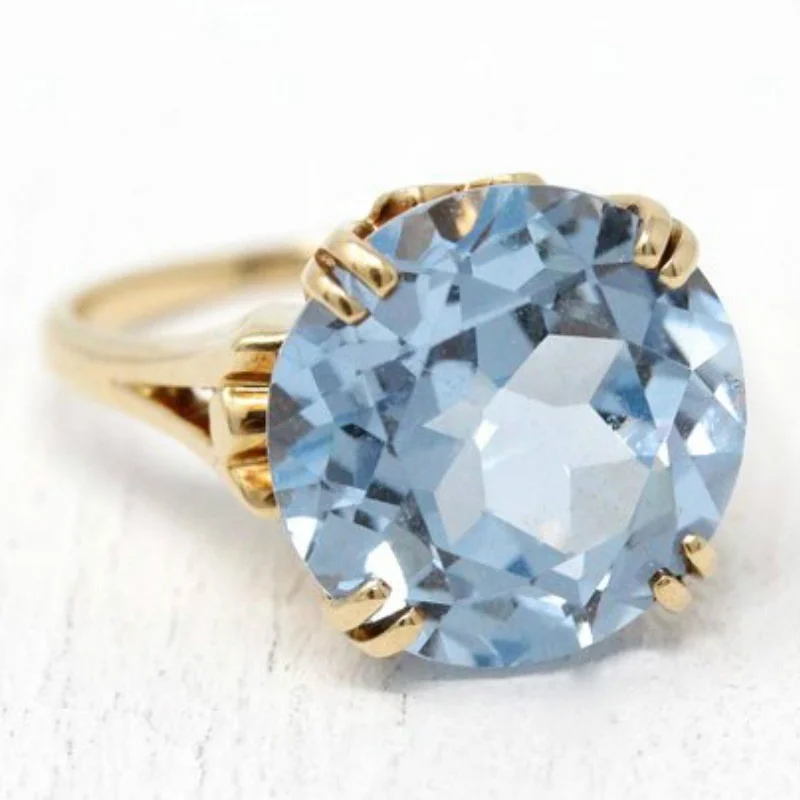 Simple-Fashionable-Gold-Light-Blue-Diamond-Female-Romantic-Ring ...