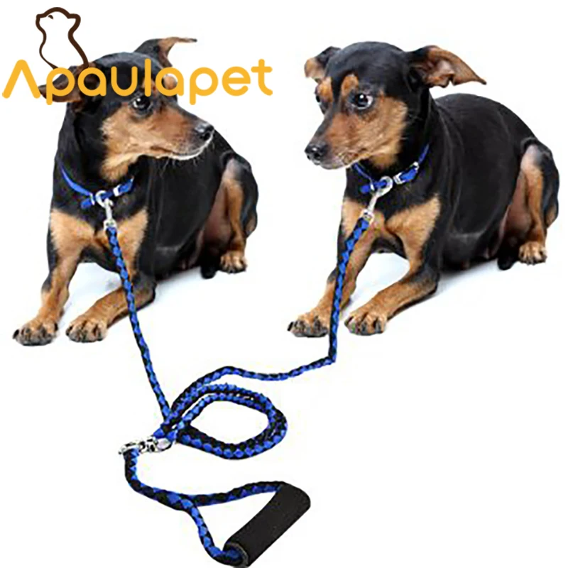 Hand Made Double Pet Lead For Two Dogs125CM Braided Tangle Free Double ...