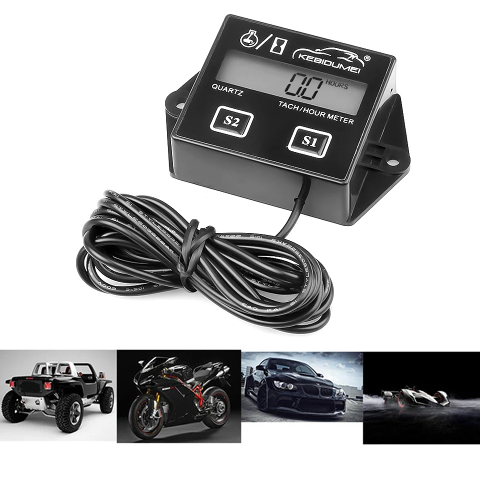 Newest Digital Engine Tach Hour Meter Tachometer Gauge Inductive ...