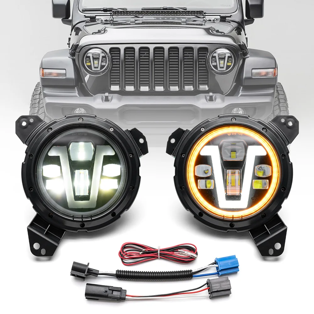 2X-Led-9-Inch-Round-Headlights-with-DRL-Full-High-Low-Beam-Lights-Turn ...