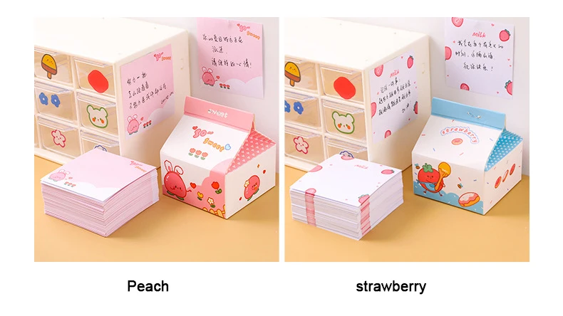 Pêche - Bloc Notes Kawaii en Carton lait, 230 feuilles, papier collant ...