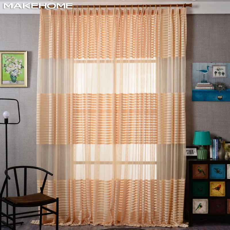 MAKEHOME-Horizontal-Striped-Sheer-Curtains-for-Living-Room-Bedroom-Home ...