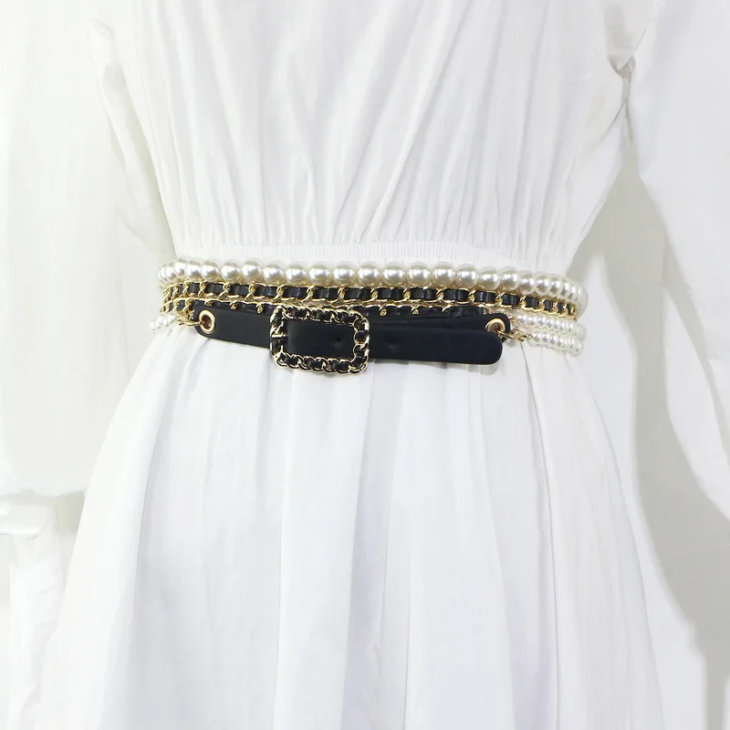 New French Chic Top Quality Luxury Pearl Chain Drawstring Waist Chain