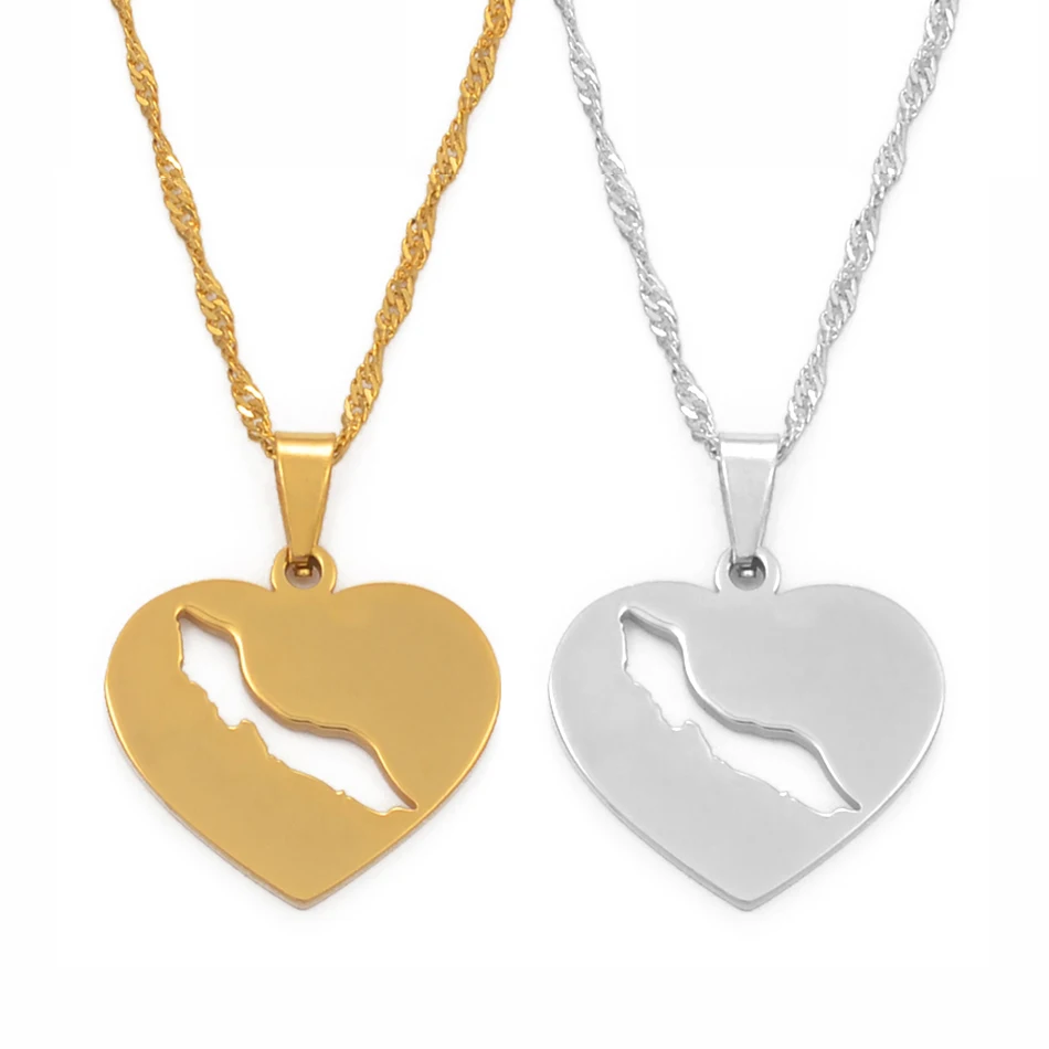 Anniyo Heart Curacao Islands Map Pendant Necklaces Gold Color Jewelry ...