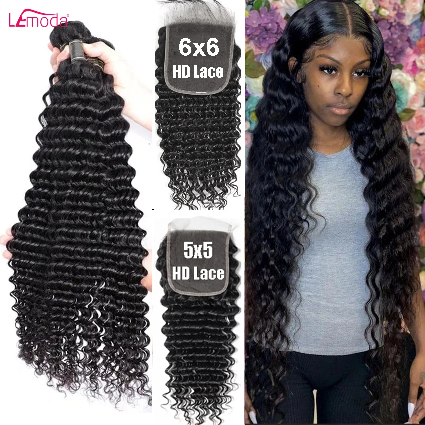 30 Inch Deep Wave Bundles With Closure 4x4 5x5 6x6 HD Lace Frontal With ...
