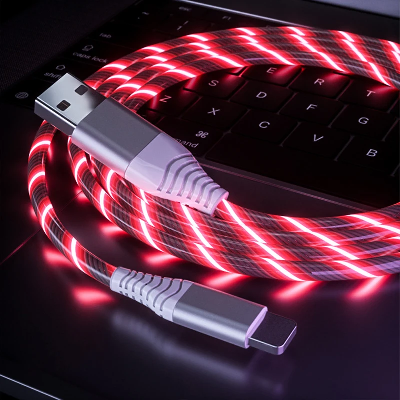 ใหม่ที่มีสีสัน Flowing LED เรืองแสง USB Charger Type C Cable สำหรับ ...