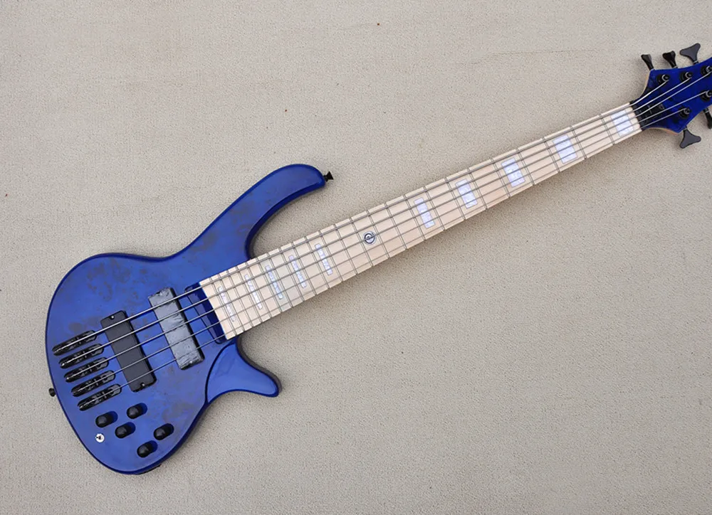 5-Strings-Blue-Body-Electric-Bass-Guitar-with-Black-Hardware-Maple ...