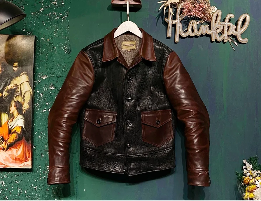 YR!Free shipping.Senior player.Vintage Japanese style leather jacket ...