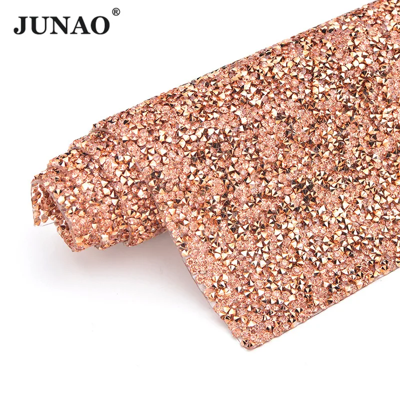 JUNAO-24-40cm-Rose-Gold-Self-Adhesive-Rhinestones-Mesh-Trimming-Crystal ...