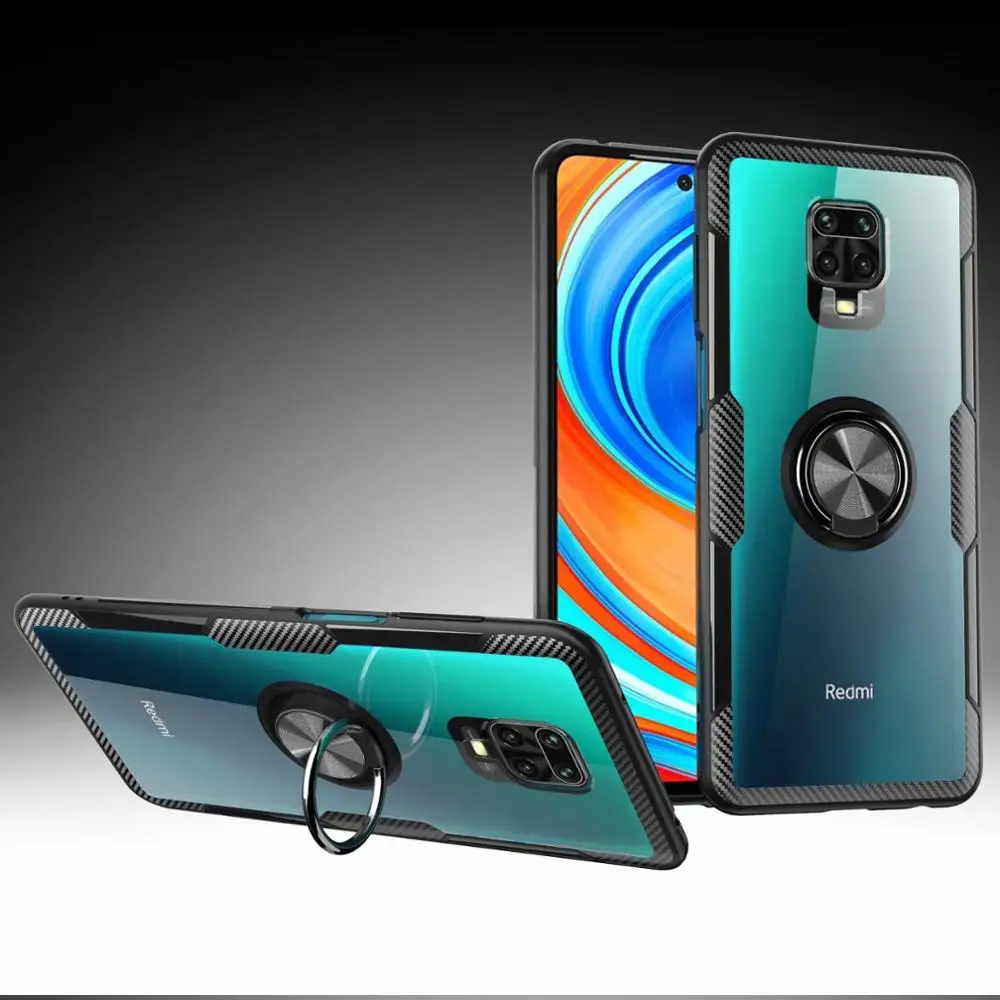 For Xiaomi Redmi Note 9s Case With Ring Stand Magnet Transparent ...
