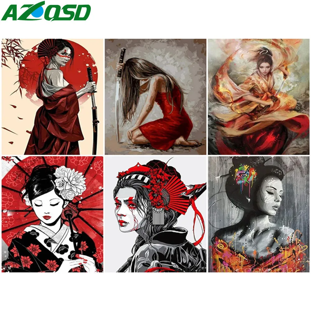 Azqsd Coloring By Number Japanese Samurai Acrylic Modern Wall Art Oil ...