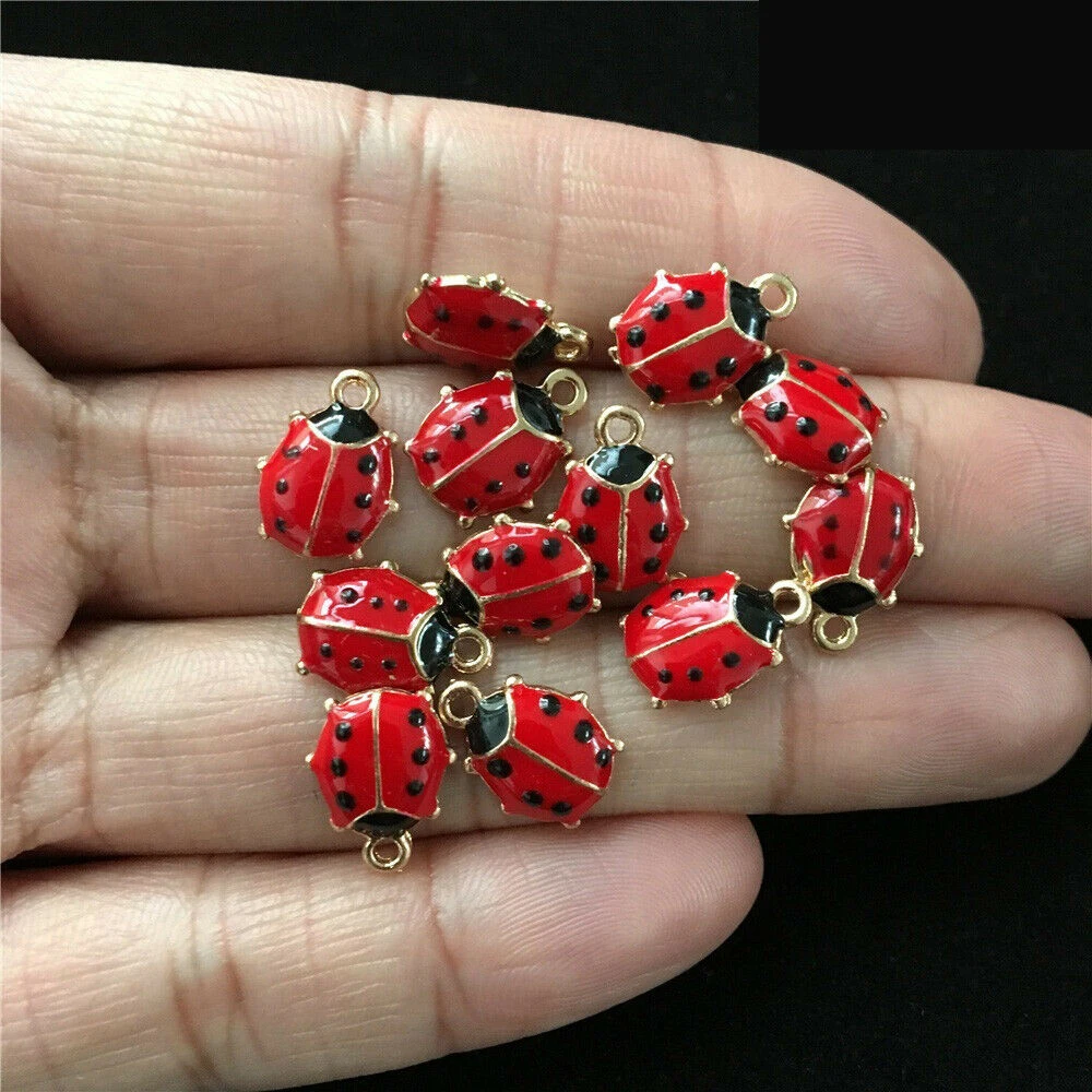 10pcs 11mmx9mm Ladybird Red Enamel Ladybug Charms For Bracelet Ladybug ...