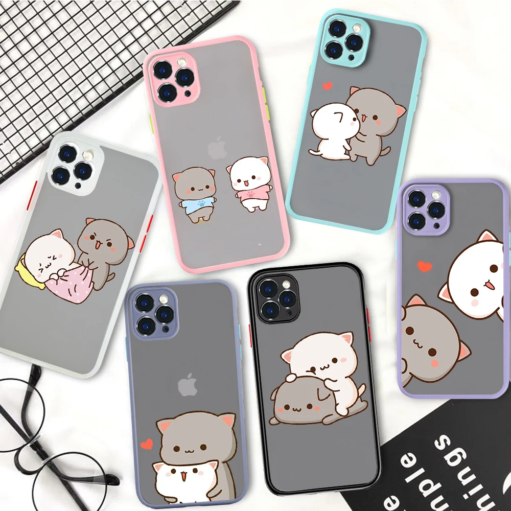 Fun Cartoon Peach Mochi Cat Phone Case Colorful Shockproof Trasparent ...