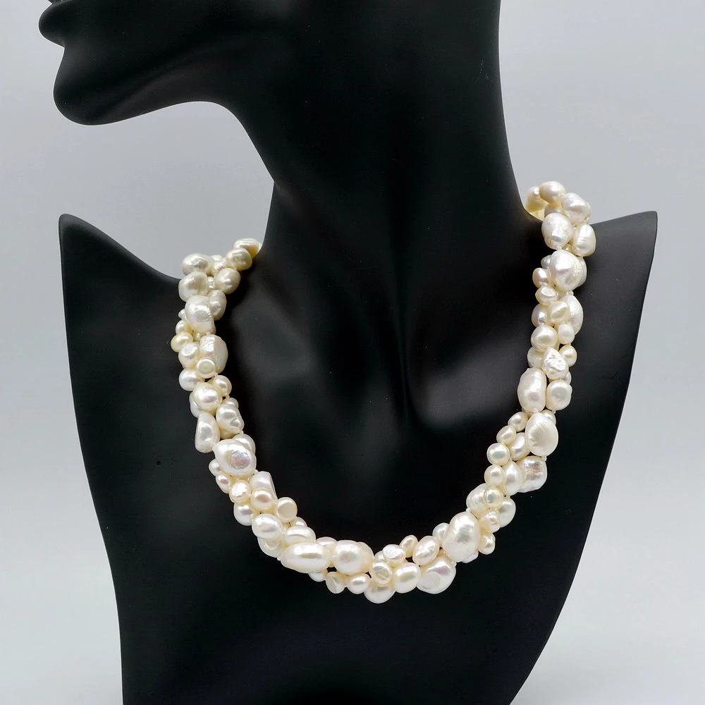 Exaggerated Pearl Necklace Natural Stranded Necklace with White Pearls ...