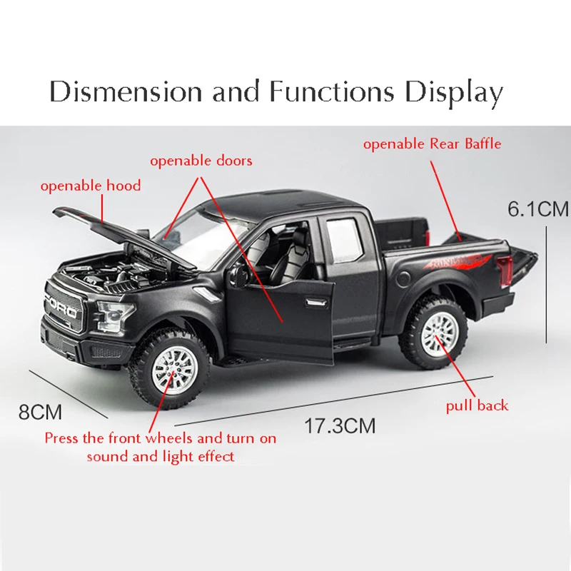 KIDAMI Ford F150 Raptor Pickup Truck Toy 1:32 Diecast Toy Car Model ...