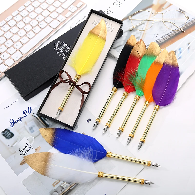 New-Single-English-Calligraphy-Feather-Pen-Box-Multiple-Feather-Dip-Pen ...