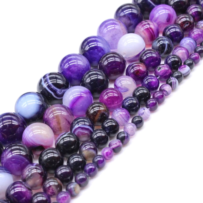 Purple Stripe Onyx Agate Round | Purple Natural Stones Beads - Natural ...
