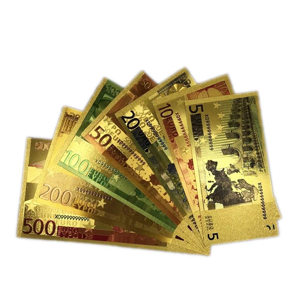 7PCS/Set 5 10 20 50 100 200 500 EUR Gold Banknotes In 24K Gold Fake ...