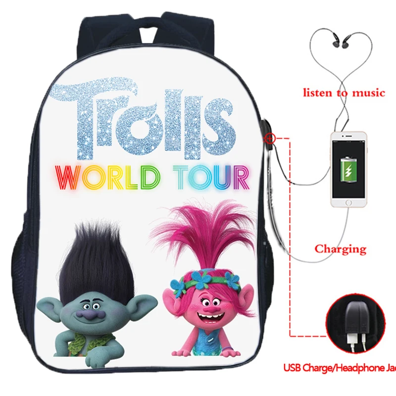 Trolls World Tour New Movie Poster Backpack Boy Girl Kids Cute Cartoon ...