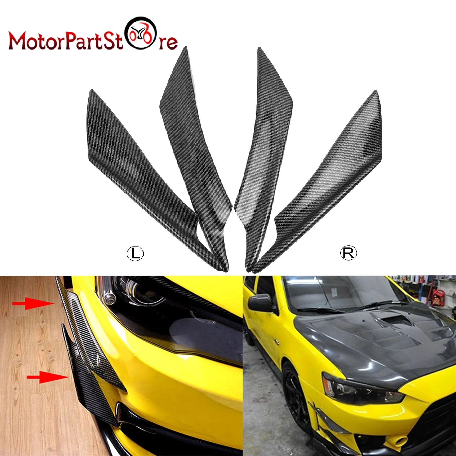 4Pcs Universal Front Bumper Lip Decoration Diffuser Splitter Fins Body ...
