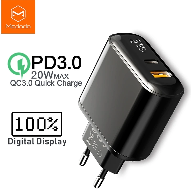 Mcdodo Digital Display QC3.0 USB Charger 20W PD Fast Charge for iPhone ...