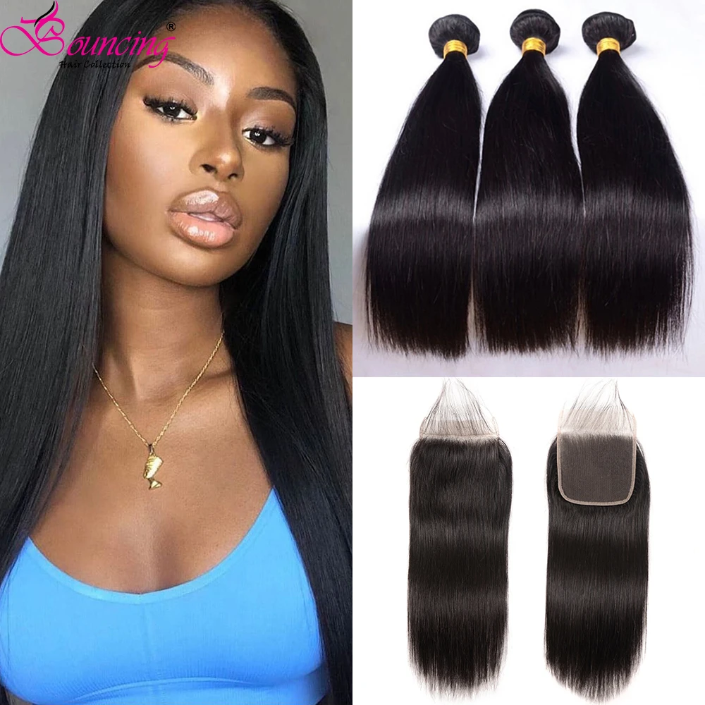 Bouncing Human Hair Brazilian Hair Straight Hair Bundles With Closure ...