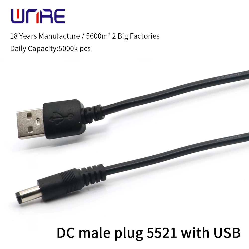 5.5*2.1mm DC Male Plug 5521 With USB Charger Power Cable Barrel Power ...