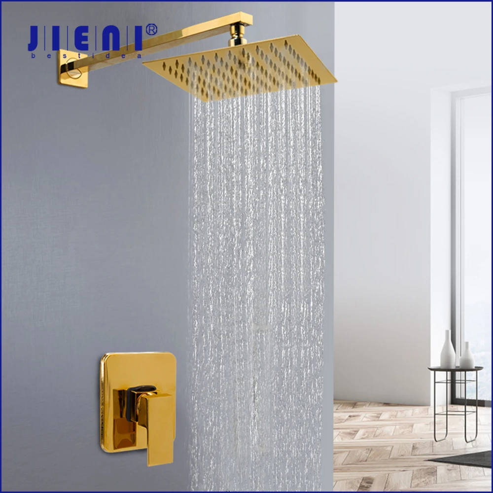 JIENI-Golden-Plated-Shower-Faucets-Set-Rainfall-Shower-System-Wall-Mounted-Bathroom-Bathtub ...