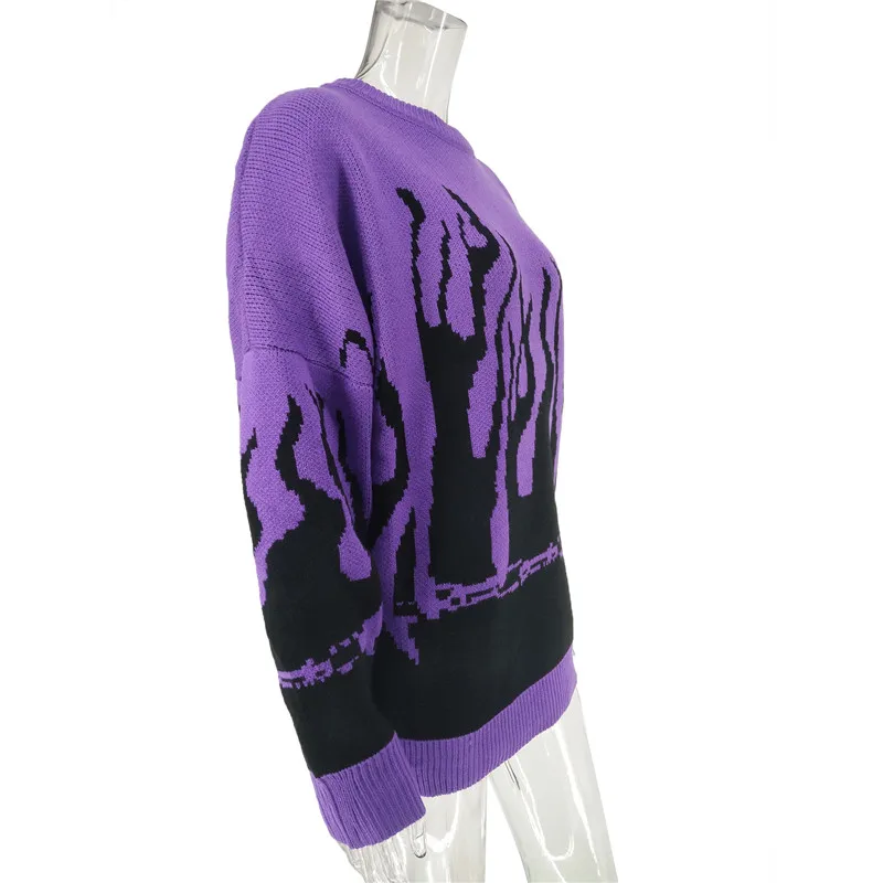 Couple Sweater Harajuku Hip Hop Flame Fire Sweaters Knit 2020 Autumn ...