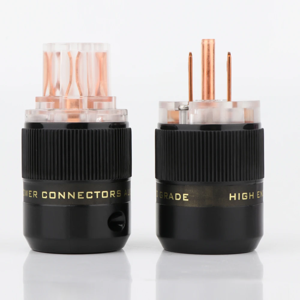 Pair-Hi-End-US-AC-pure-Copper-Power-Plug-Male-IEC-Female-Connector-hifi ...