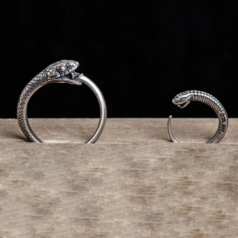 Genuine 925 Sterling Silver Snake Animal Rings Simple Open Rings ...
