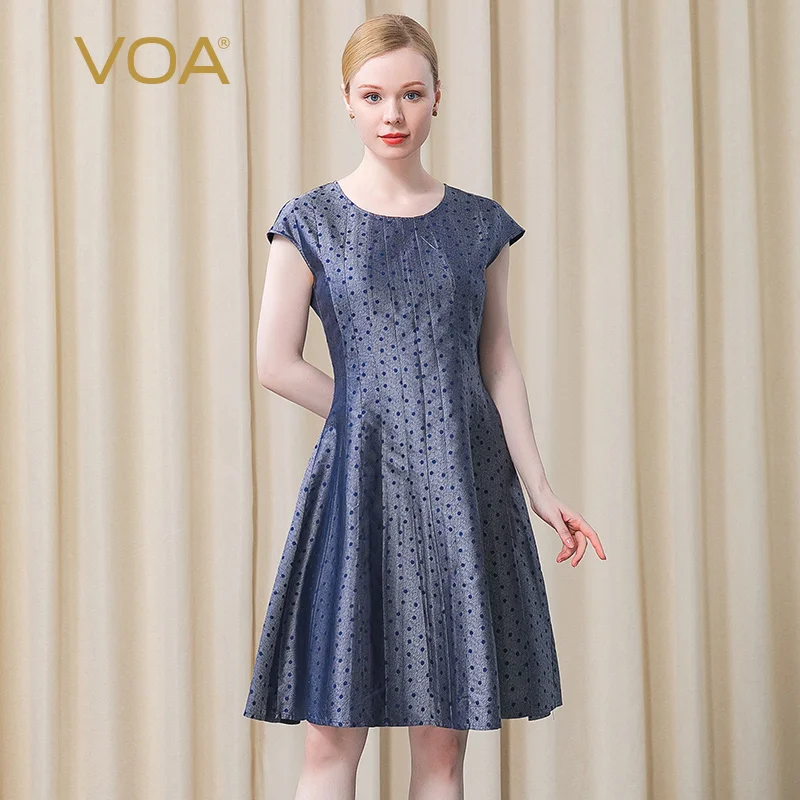 VOA-Silk-Jacquard-O-Neck-Garment-Sleeves-Multicolor-Optional-Summer-Women-s-Dress-2022-AT11 ...