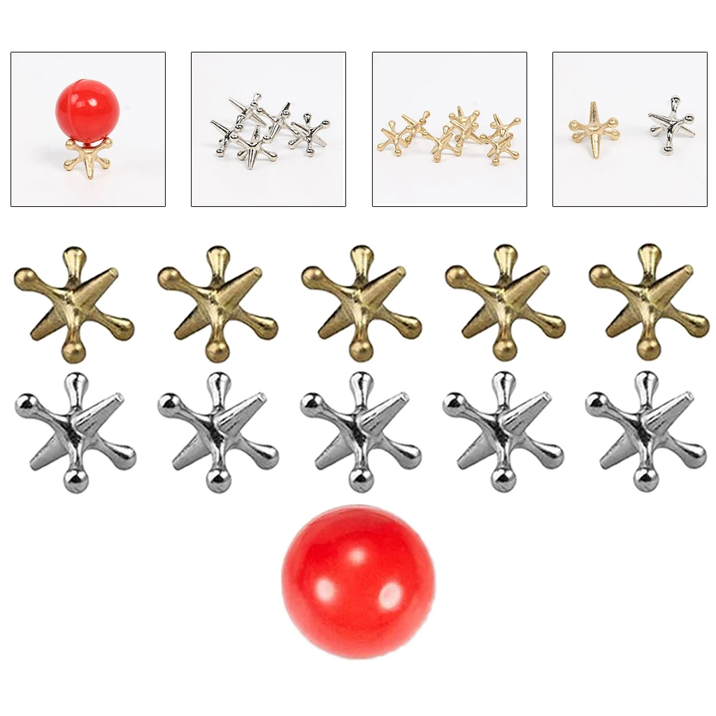 11pcs-set-Retro-Metal-Jacks-and-Ball-Game-Toy-Gold-Silver-Toned-Jacks ...