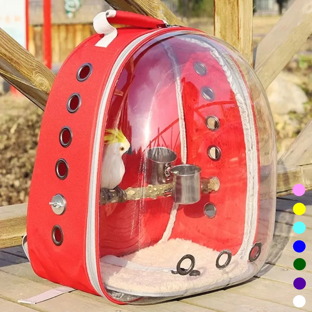 Portable Parrot Carrier Bird Cage with Prech and Feeder Acrylic Pet ...
