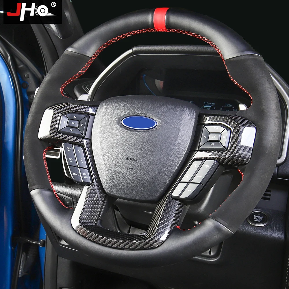 JHO REAL Carbon Steering Wheel Overlay Cover Trim Bezel For Ford F150 ...