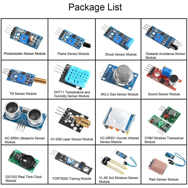45 Sensor Assortment Kit 37 Sensors Kit Sensor Starter Kit for Arduino ...