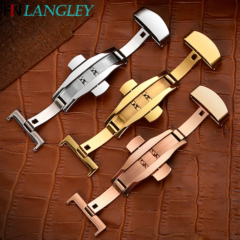 Stainless Steel Automatic Push Button Fold Watch Buckle Butterfly ...