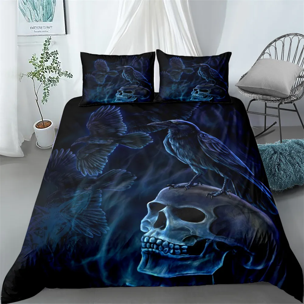 Hand-Painting-Crow-Skull-Bedding-Set-Single-Twin-Double-Queen-King-Cal ...