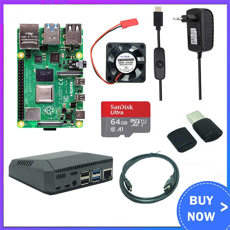 Raspberry pi 4 modelo b 2gb/4gb kit placa + caso de alumínio 3a ...