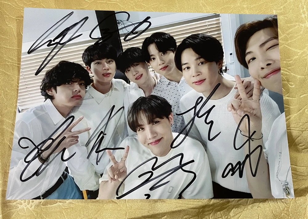 Hand Signed V Suga Jin Jimin Jung Kook Rm J-hope Autographed Group ...