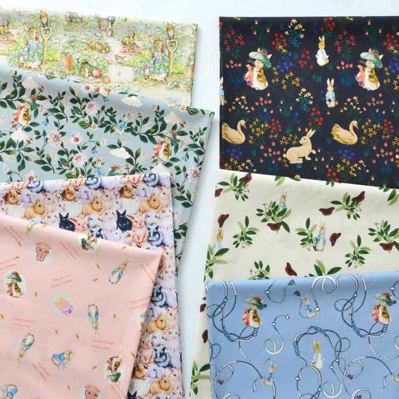 100%Cotton Fabric Rabbit Printed Cartoon Pastoral Style for Sewing Baby ...