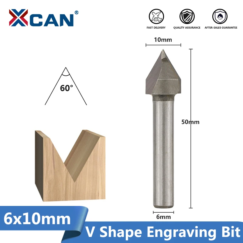 Xcan 1pc 6x10mm 60degree V Shape Chamfer End Mills Router Bit For ...