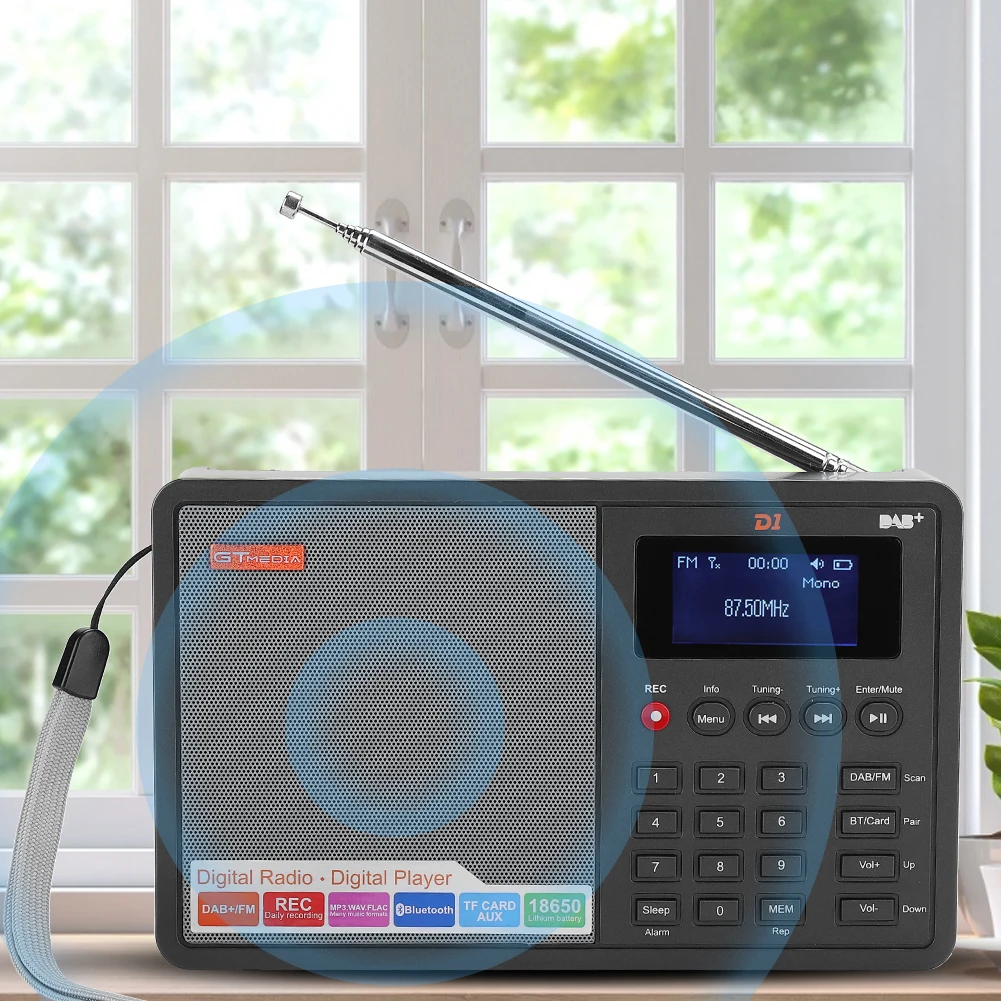 GTMEDIA D1 DAB+ FM(RDS) Bluetooth Digital Broadcast Radio With 1000mAh ...