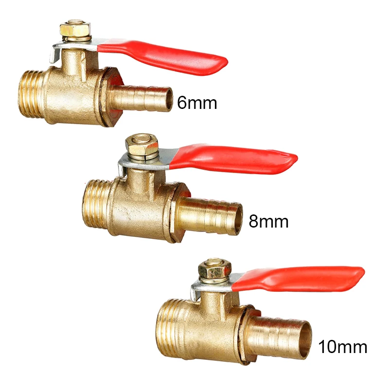 Brass 6/8/10/12mm Red Lever Handle Ball Valve Hose Barb 1/4" 3/8" 1/2 ...