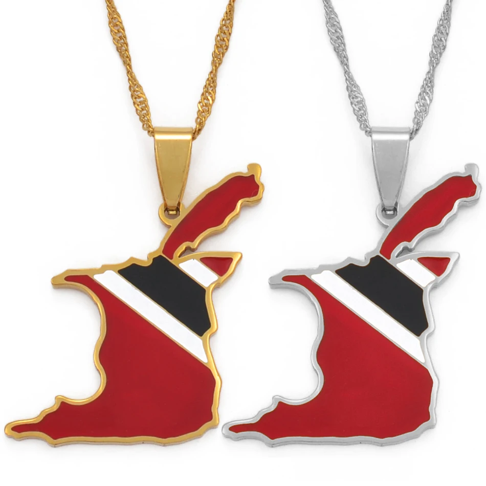 Anniyo Trinidad And Tobago Map Flag Pendant And Necklace Gold Color ...