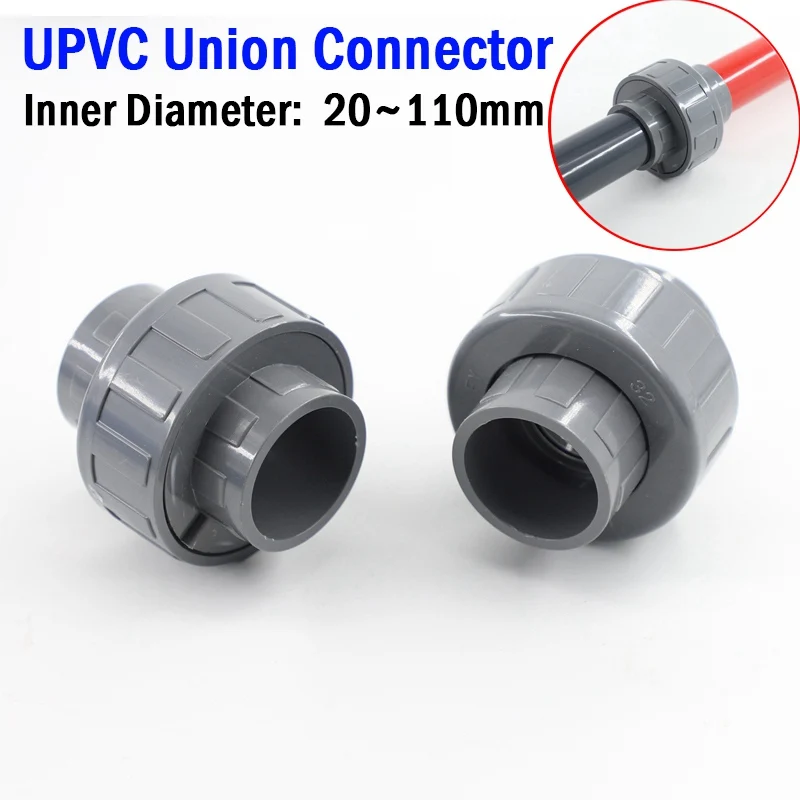 I-D-20-110mm-Grey-PVC-Pipe-Union-Connector-Plastic-Tube-Joint-Garden ...